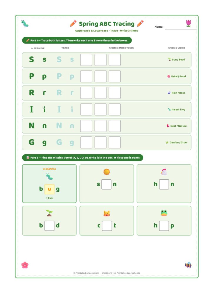 Spring Handwriting Worksheets for Kindergarten PDF (Free Printable)