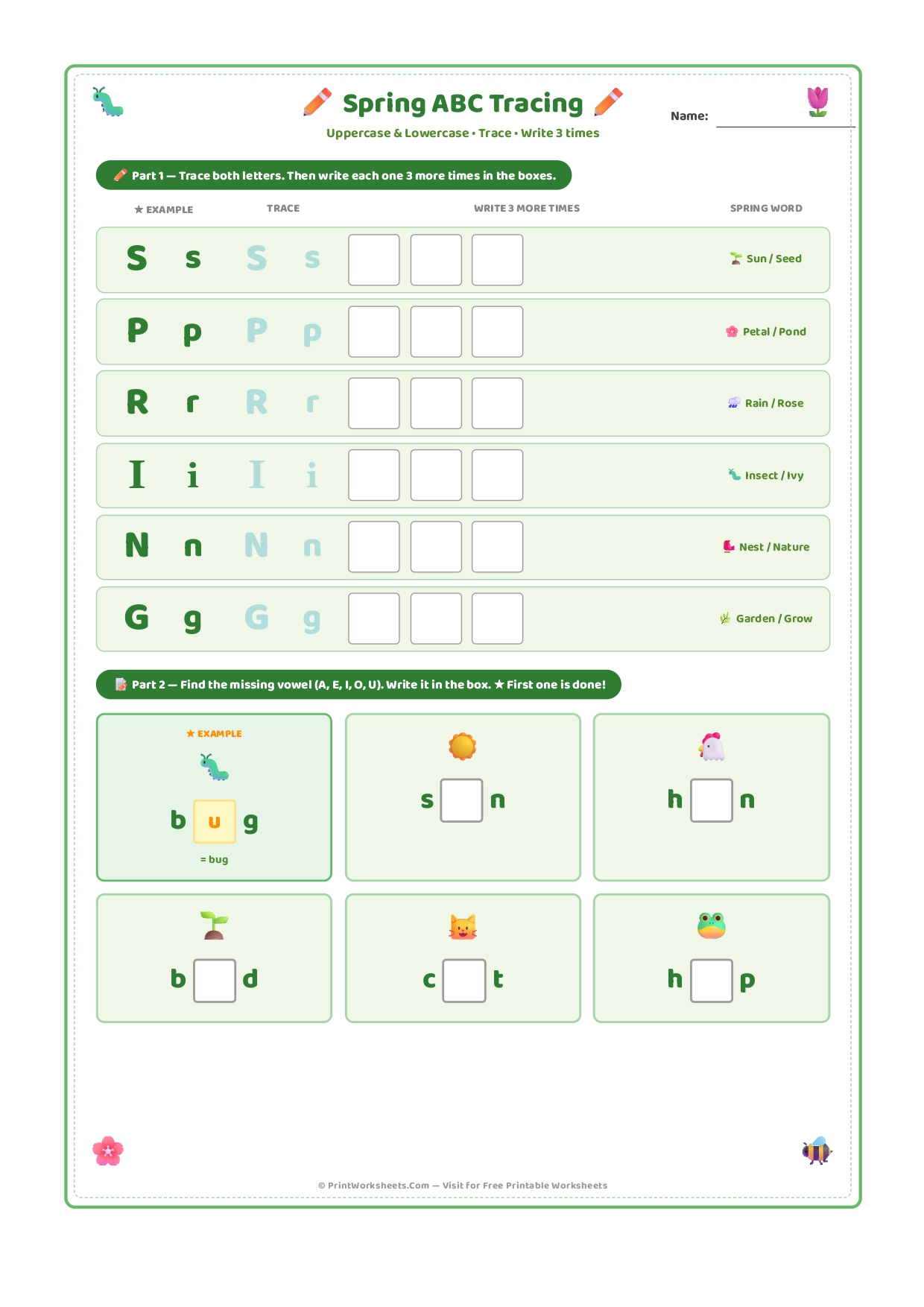 Spring Handwriting Worksheets for Kindergarten PDF (Free Printable)