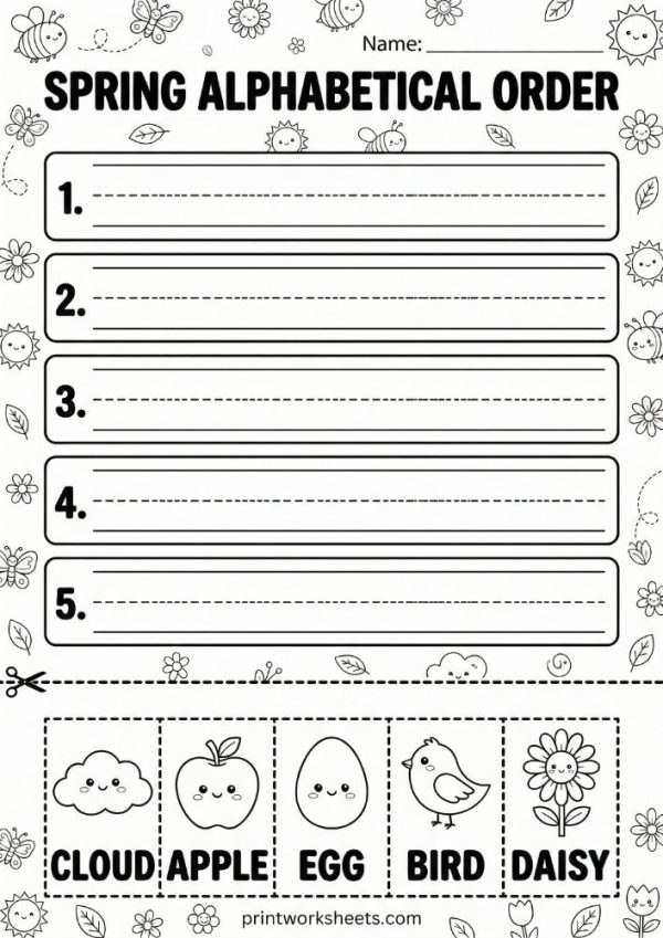 1st Grade Spring Alphabetical Order Worksheets (Free PDF)