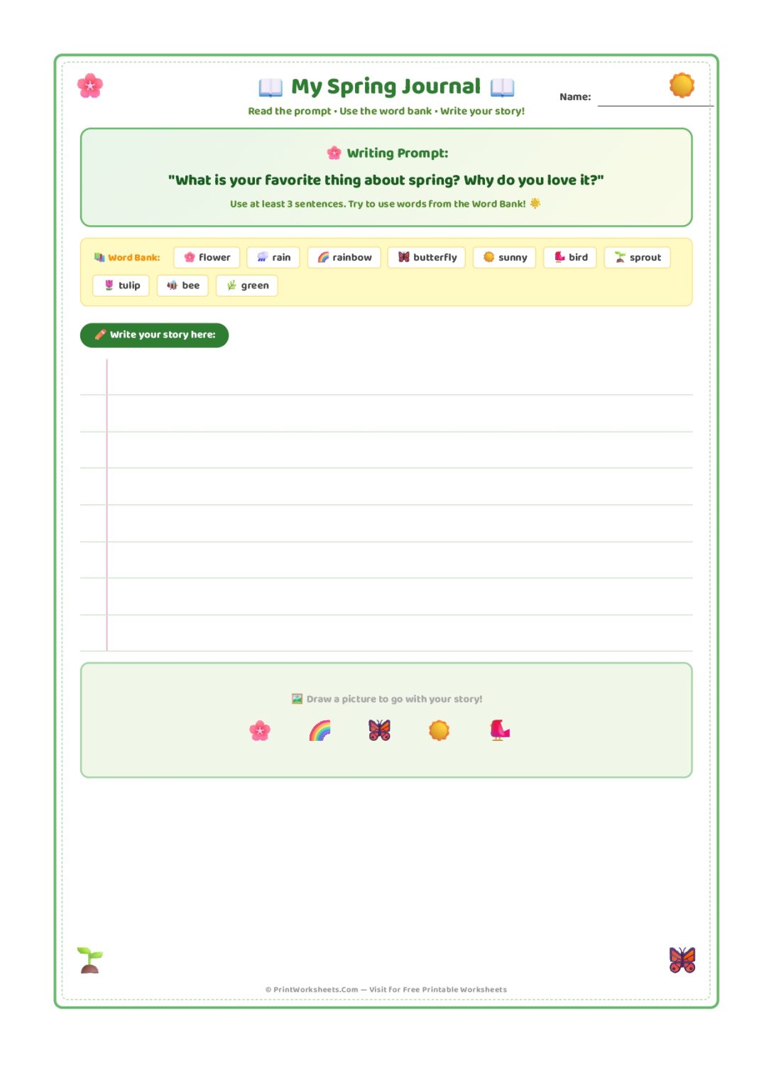 Spring Handwriting Worksheets for Kindergarten PDF (Free Printable)