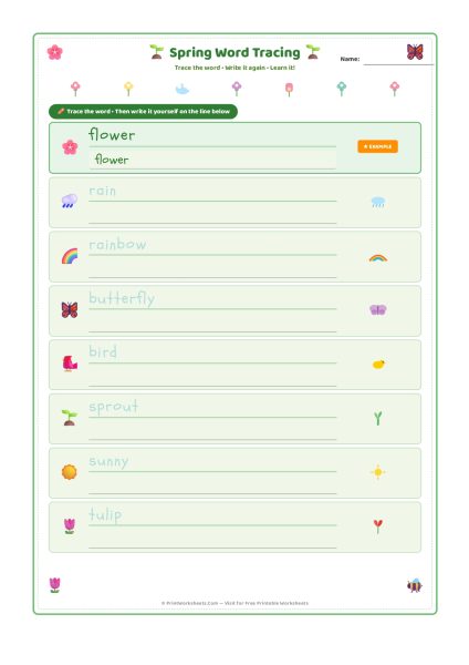 Spring Handwriting Worksheets for Kindergarten PDF (Free Printable)