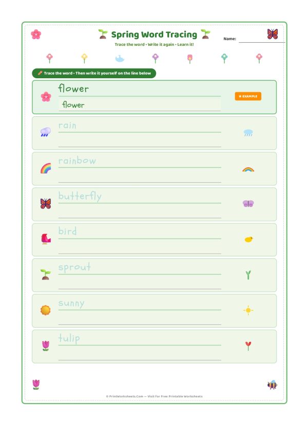 Spring Handwriting Worksheets for Kindergarten PDF (Free Printable)