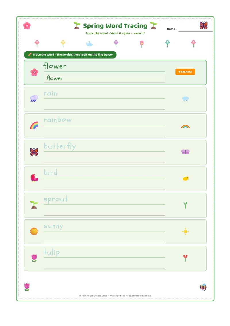 Spring Handwriting Worksheets for Kindergarten PDF (Free Printable)