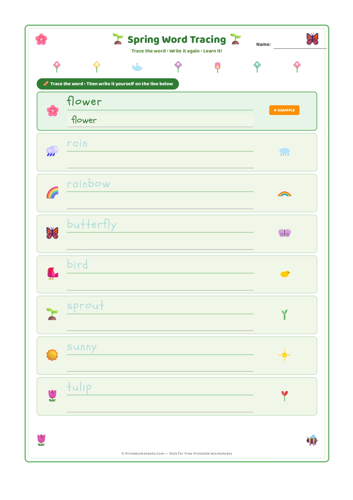 Spring Handwriting Worksheets for Kindergarten PDF (Free Printable)