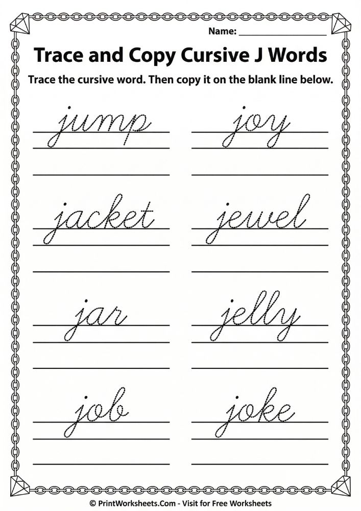 Cursive J Worksheet PDF – Free Handwriting Practice