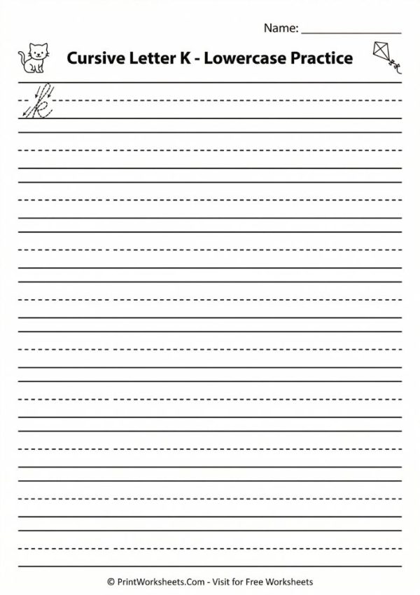 Cursive Letter K Worksheet Free Printable PDF
