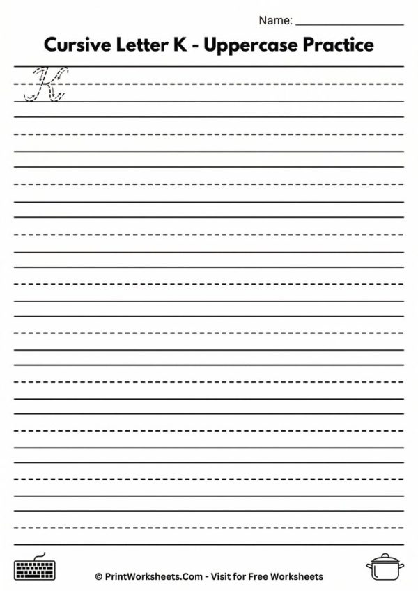 Cursive Letter K Worksheet Free Printable PDF