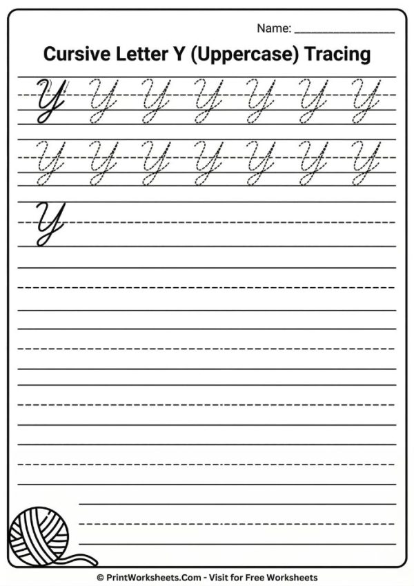 Cursive Letter Y Worksheet Free Printable | PrintWorksheets