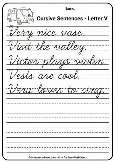 Cursive Letter V Worksheet Free Printable – PDF