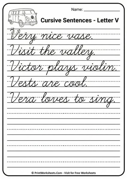 Cursive Letter V Worksheet Free Printable – PDF