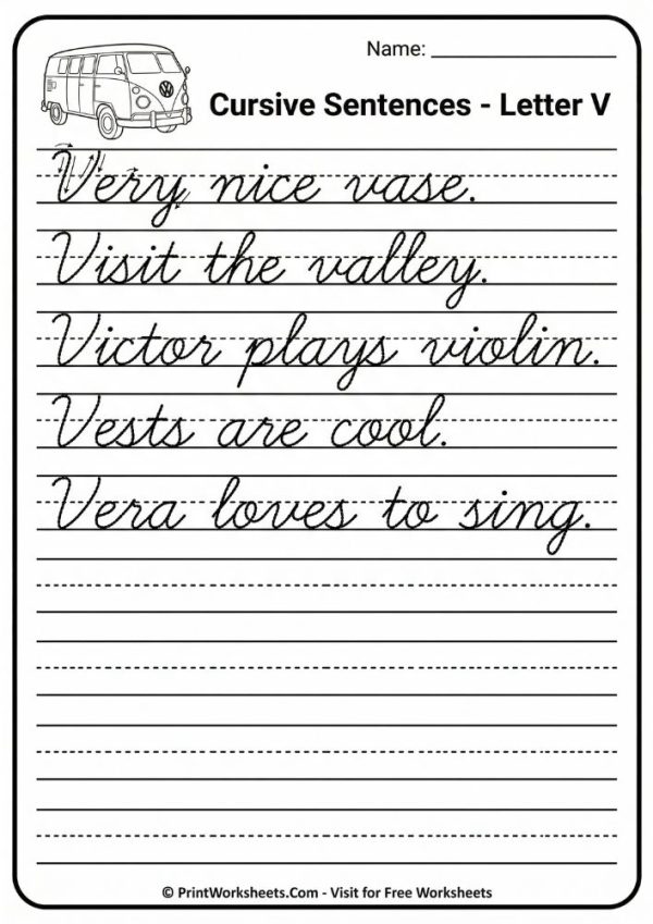 Cursive Letter V Worksheet Free Printable – PDF