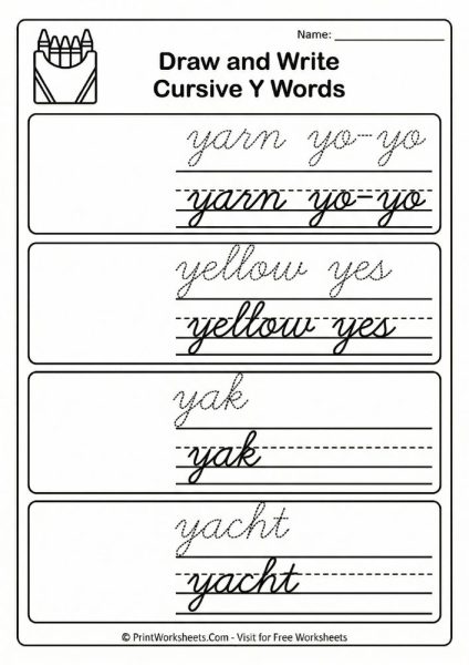 Cursive Letter Y Worksheet Free Printable | PrintWorksheets