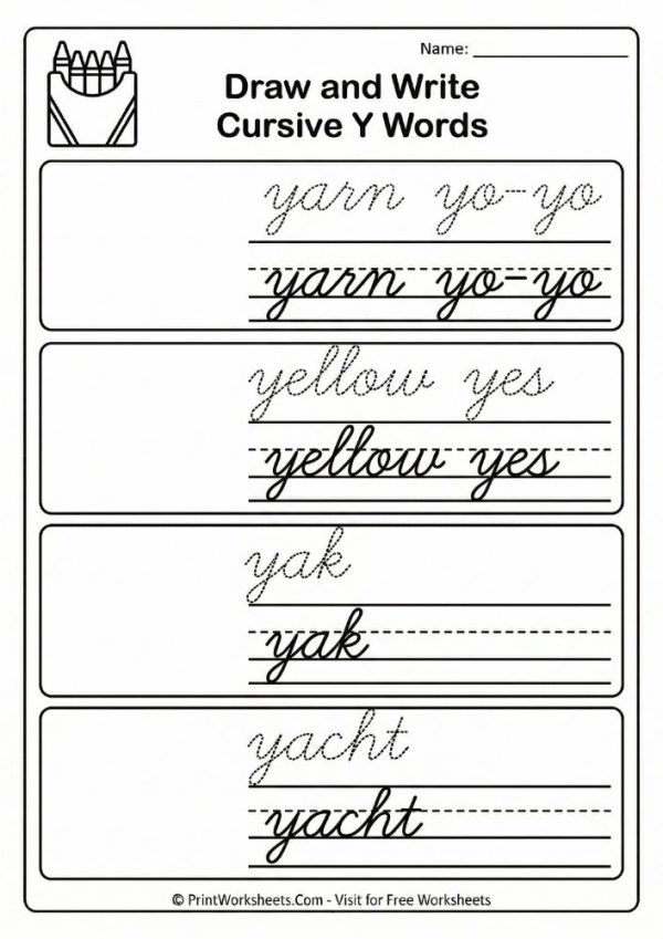 Cursive Letter Y Worksheet Free Printable | PrintWorksheets