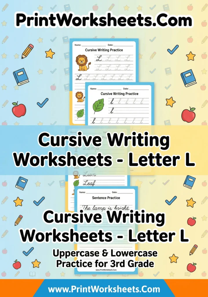 3rd Grade Cursive Letter L Worksheets PDF Printable Bundle