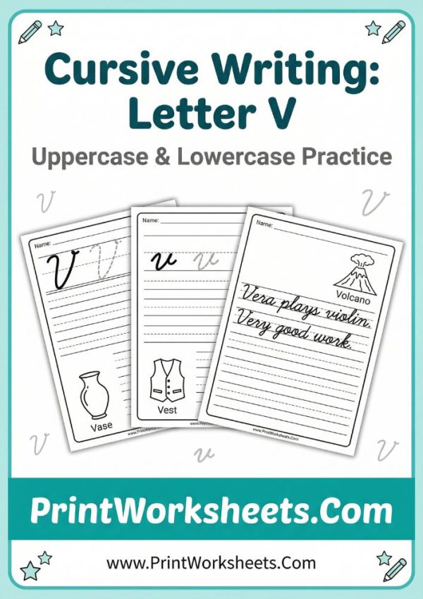 Cursive Letter V Worksheet Free Printable – PDF