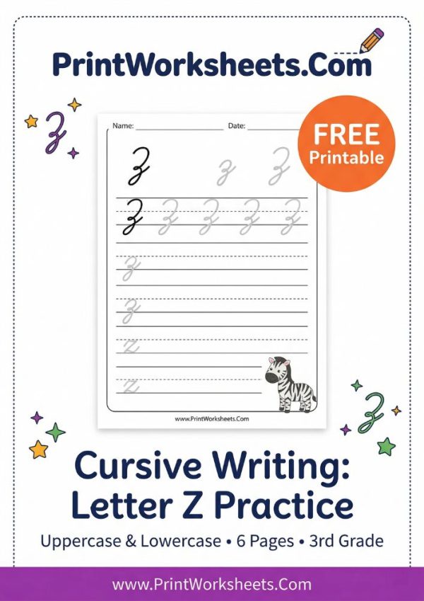 Cursive Letter Z Worksheet Free Printable PDF | PrintWorksheets.com