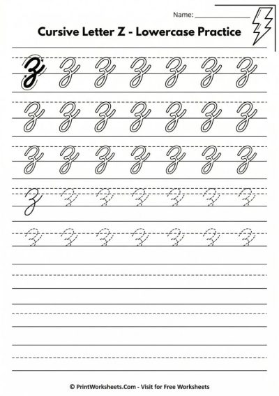 Cursive Letter Z Worksheet Free Printable PDF | PrintWorksheets.com