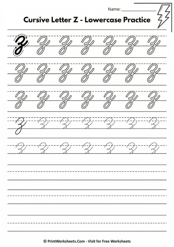 Cursive Letter Z Worksheet Free Printable PDF | PrintWorksheets.com