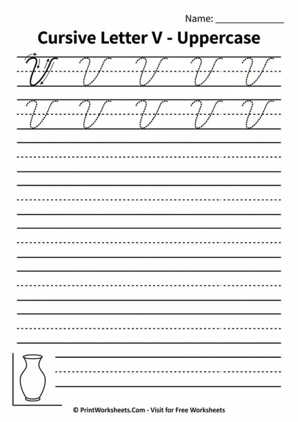 Cursive Letter V Worksheet Free Printable – PDF
