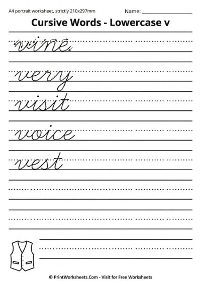 Cursive Letter V Worksheet Free Printable – PDF