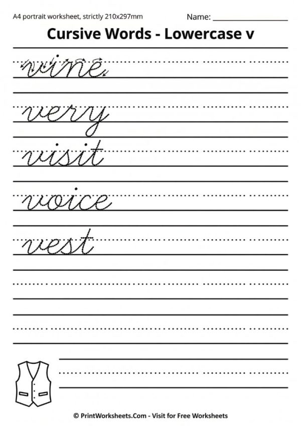 Cursive Letter V Worksheet Free Printable – PDF