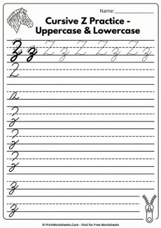 Cursive Letter Z Worksheet Free Printable PDF | PrintWorksheets.com