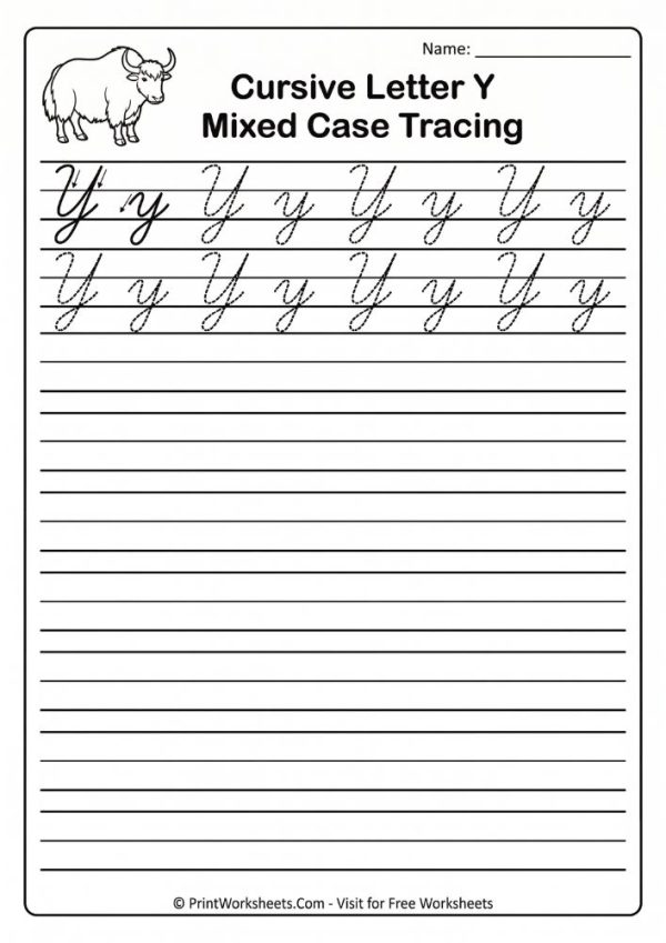 Cursive Letter Y Worksheet Free Printable | PrintWorksheets