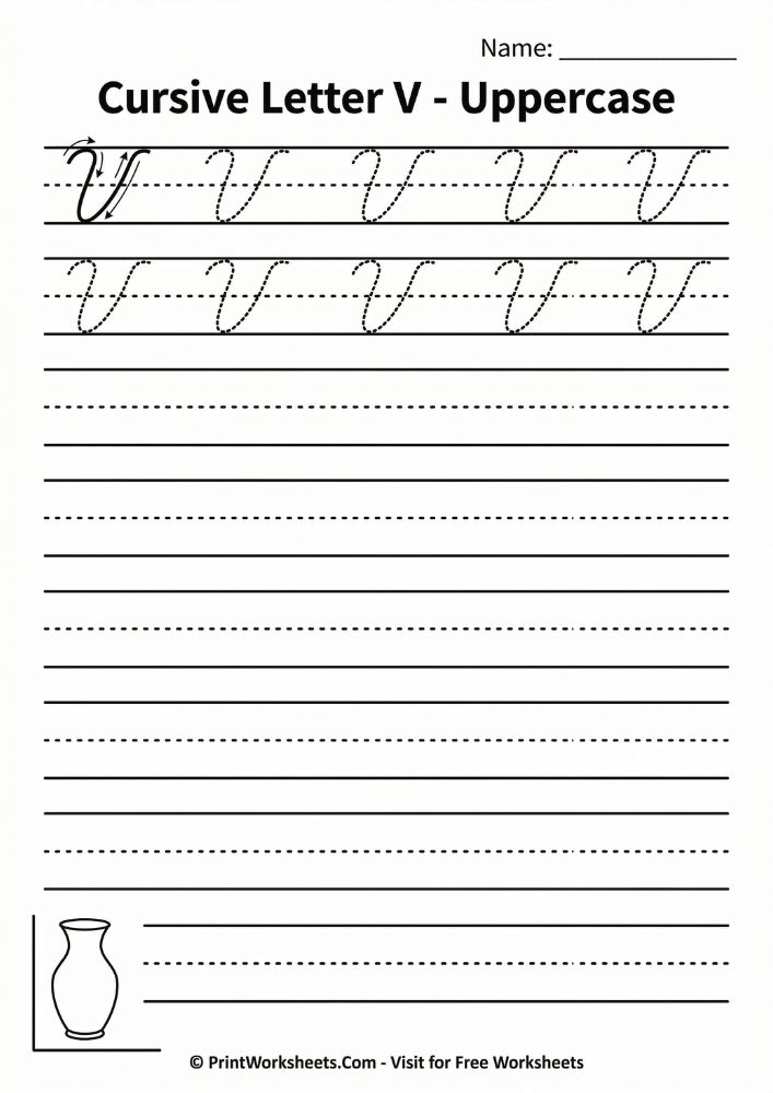 Cursive Letter V Worksheet Free Printable – PDF