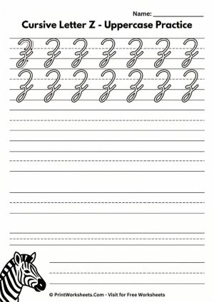 Cursive Letter Z Worksheet Free Printable PDF | PrintWorksheets.com