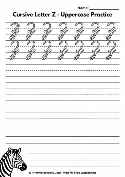 Cursive Letter Z Worksheet Free Printable PDF | PrintWorksheets.com